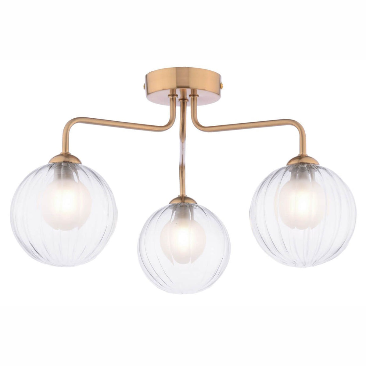 3 Light Semi Flush Antique Brass Clear Ribbed Glass (0183FEY036320 ...