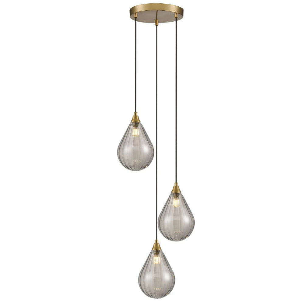 3 Light Cluster Aged Brass with Smoked glass (0194PER24683355 ...