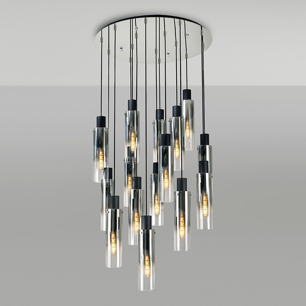 Tall 15 Light Round Pendant, Black / Smoke Fade Glass (1230CHE06A ...