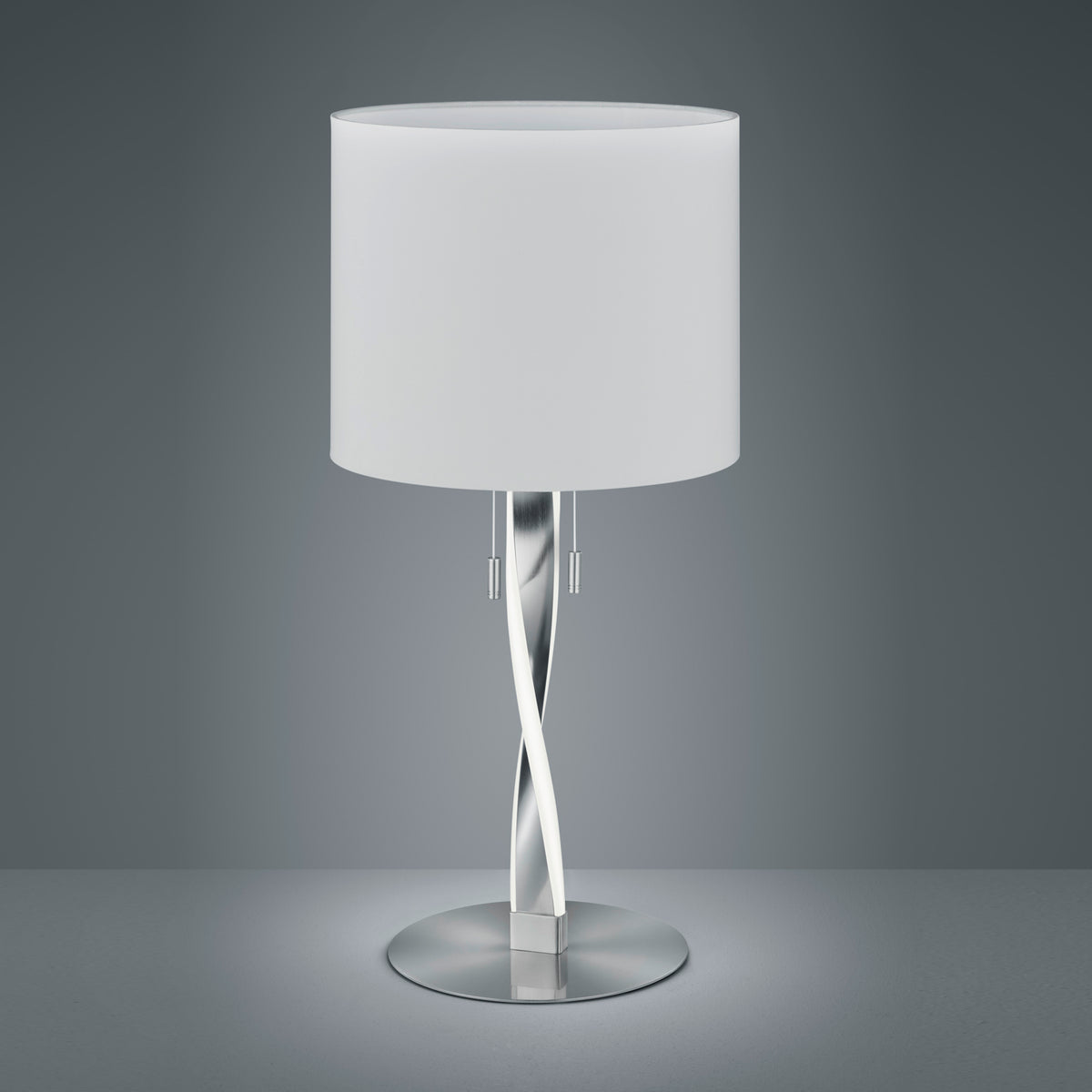 LED Integrated Table Lamp In Matt Nickel with White Fabric Shade (1542 ...