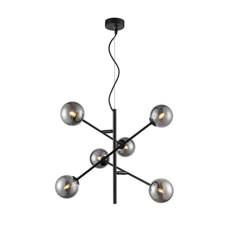 6 Light Long Drop Fitting with Adjustable Arms, matt black, smoke-colo ...