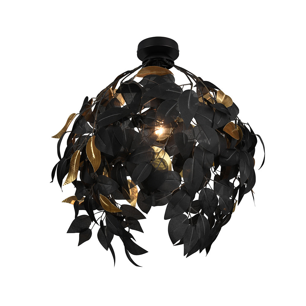 1 Light Semi Flush Black and Gold Leaf Design Ceiling Fitting (1542LEA ...