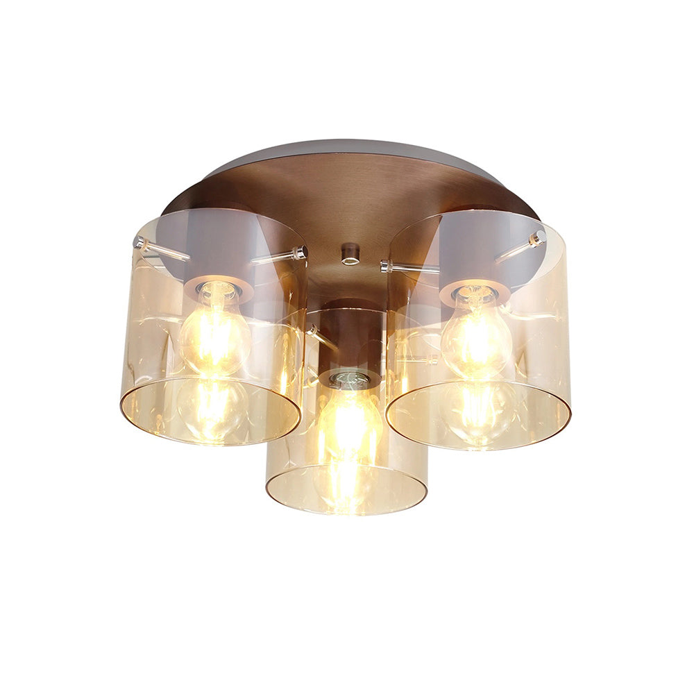 3 Light Ceiling Flush, Mocha / Amber Glass (1230CHE21B) – Harrison Lighting