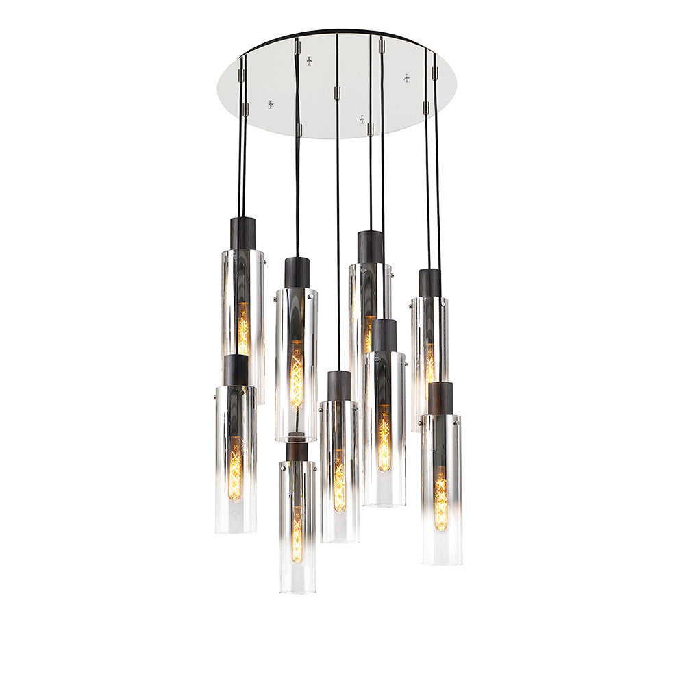 Tall 9 Light Round Pendant, Black / Smoke Fade Glass (1230CHE05A ...