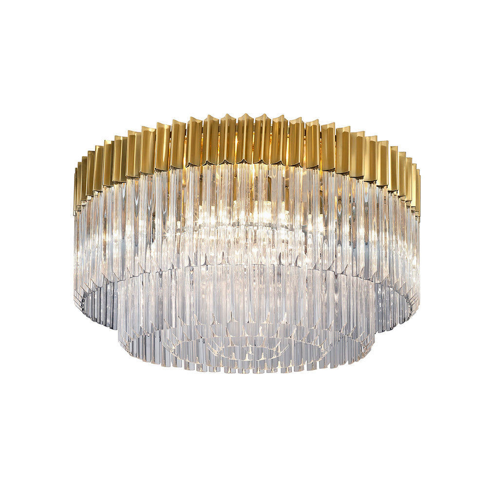 12 Light Flush Ceiling Light in Brass finish with Clear Sculpted Glass ...