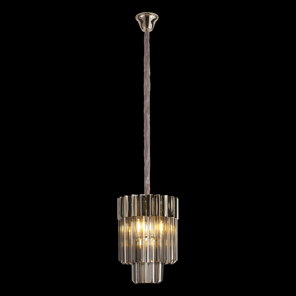 4 Light Ceiling Pendant in Polished Nickel finish with Smoked Sculpted ...