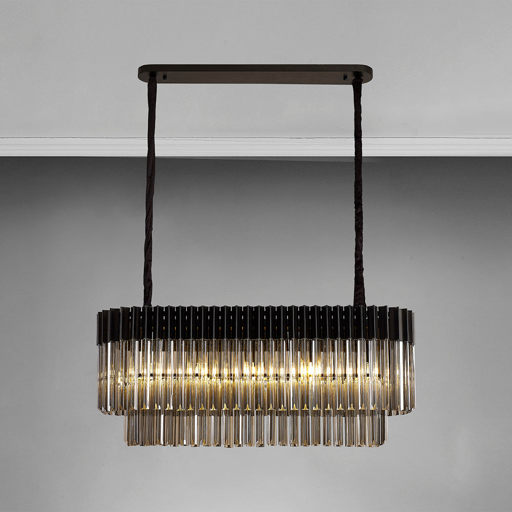 5 Light Rectangle Pendant in Matt Black finish with Smoked Sculpted Gl ...