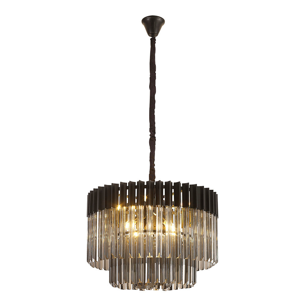 8 Light Ceiling Pendant in Matt Black finish with Smoked Sculpted Glas ...