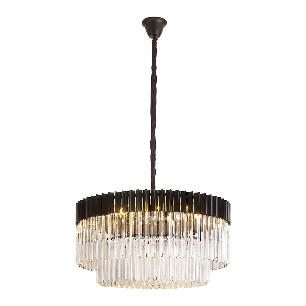 12 Light Ceiling Pendant in Matt Black finish with Clear Sculpted Glas ...