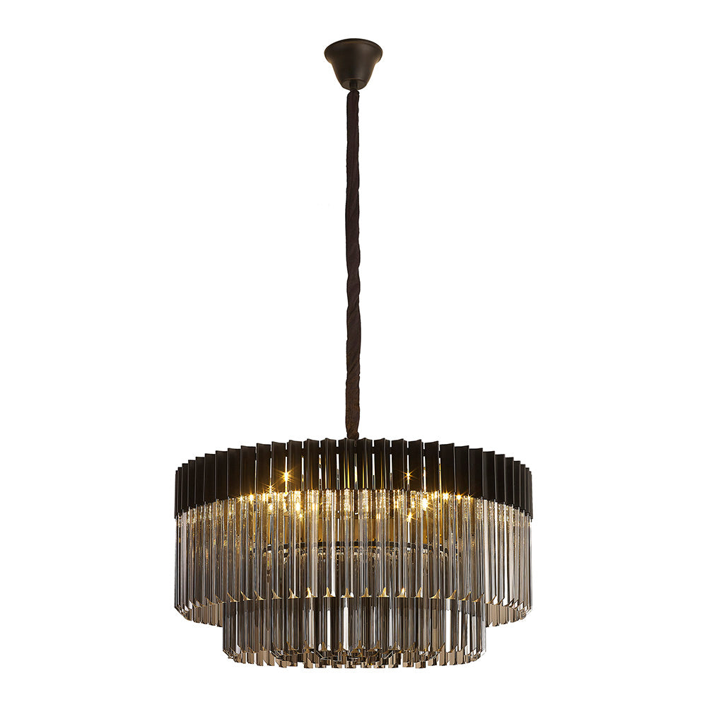 12 Light Ceiling Pendant in Matt Black finish with Smoke Sculpted Glas ...
