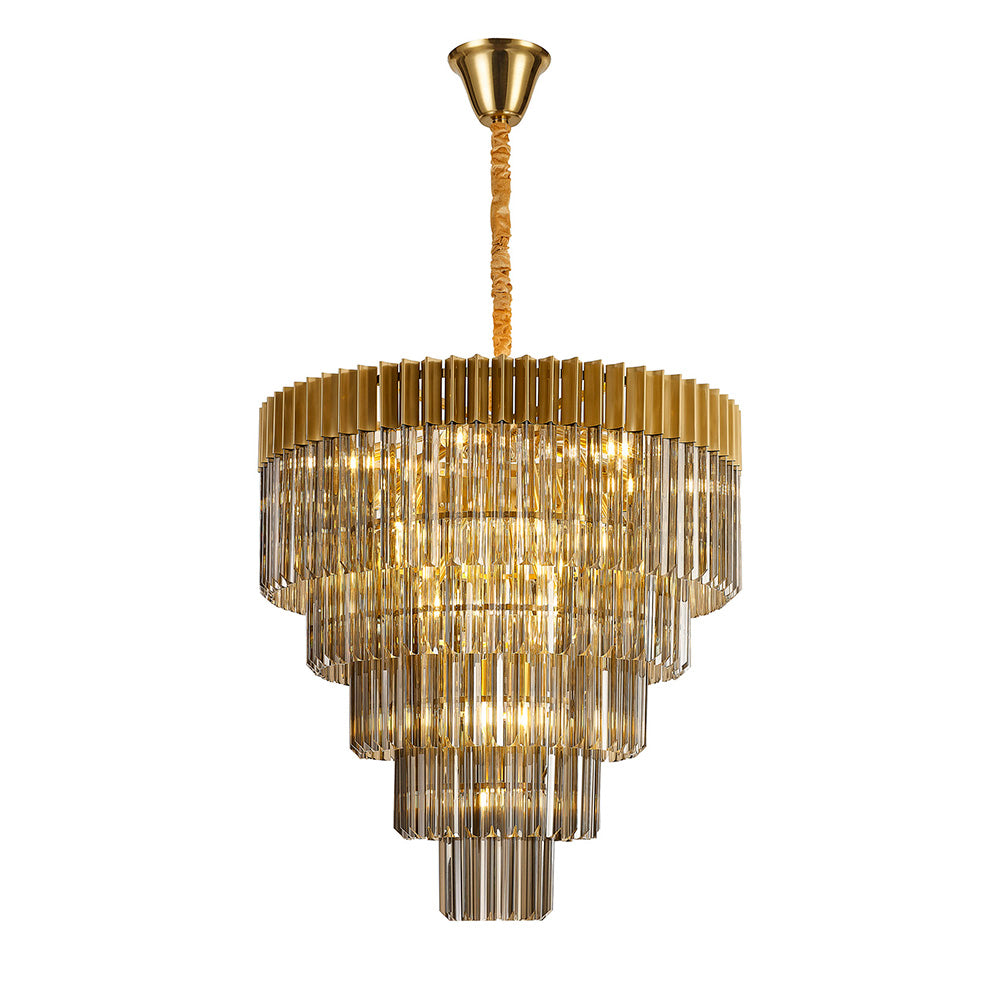 19 Light Ceiling Pendant in Brass finish with Smoked Sculpted Glass (1 ...