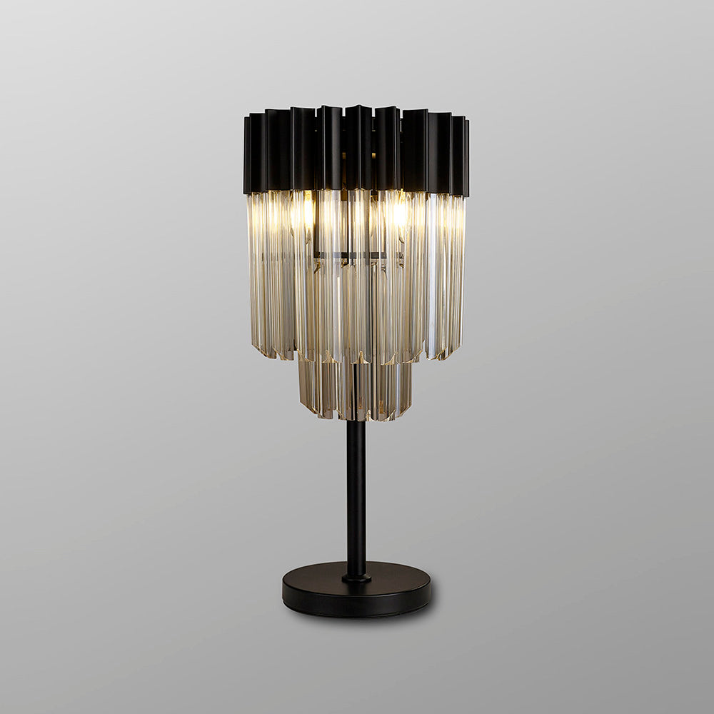 3 Light Table Lamp in Matt Black finish with Cognac Sculpted Glass (12 ...